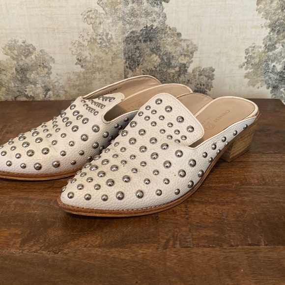 Chinese Laundry | Shoes | White Studded Pointed Toe Wooden Heel Mule ...
